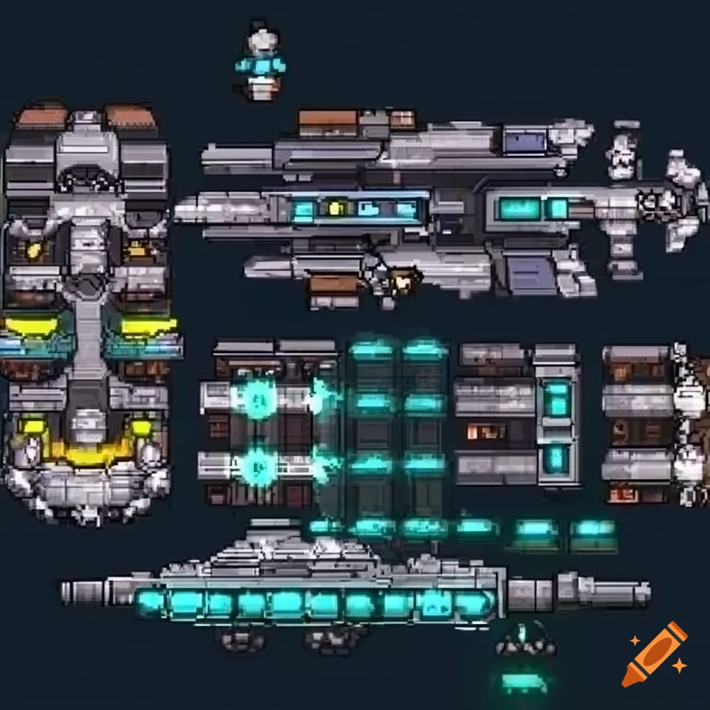 Sprites of a sci-fi spaceship's reactor core on Craiyon