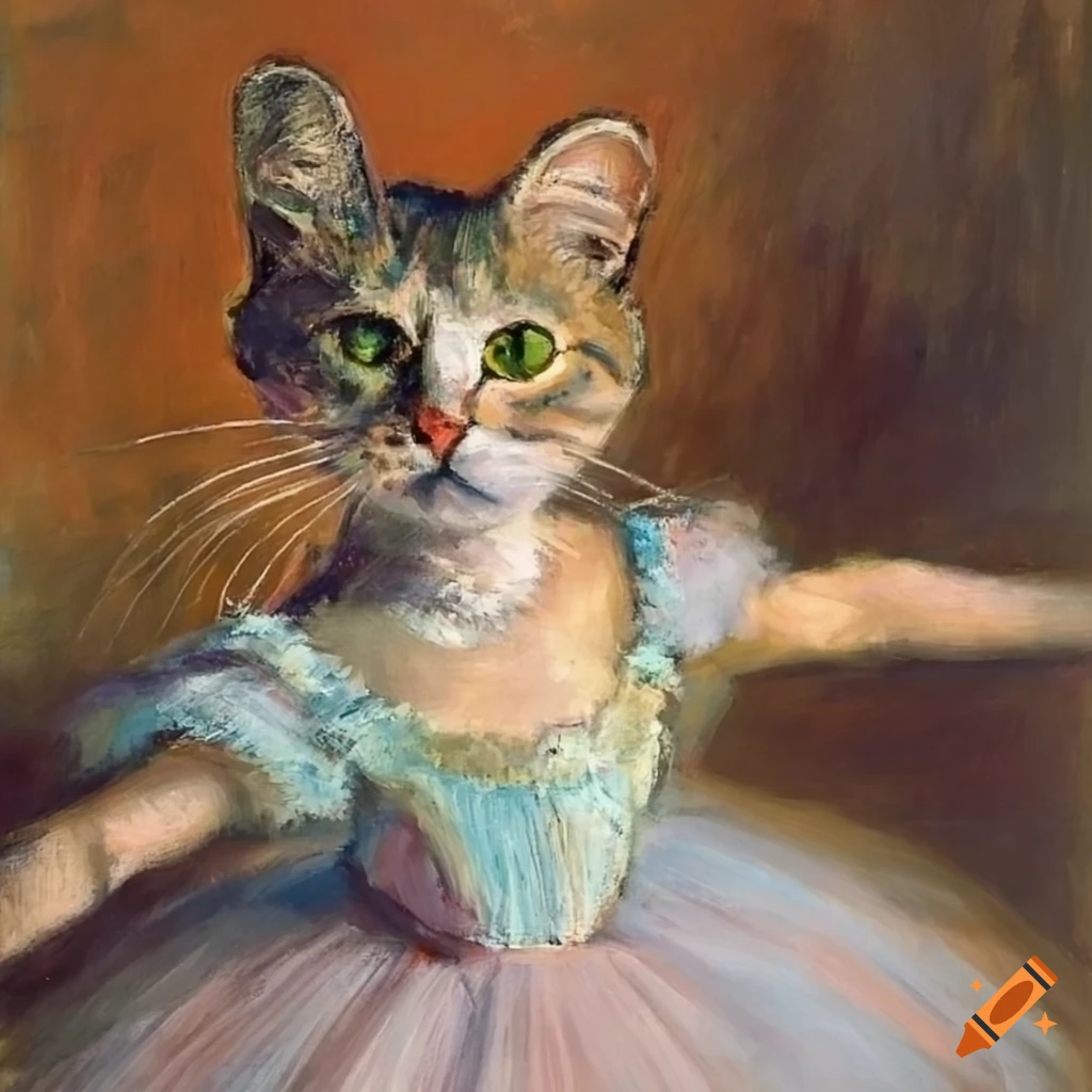 Impressionist painting of a cat in ballet costume on Craiyon