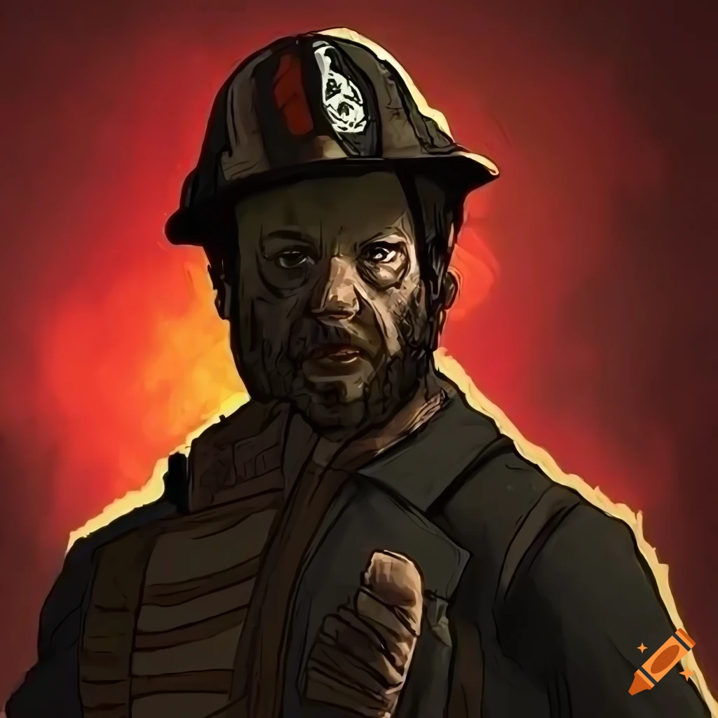 Digital art of a zombie-like firefighter on Craiyon