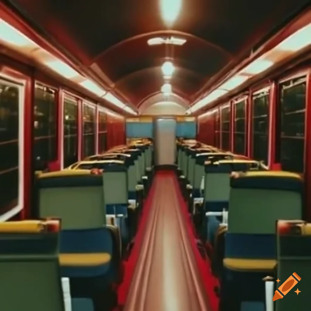Eerie film photograph of a haunting train interior on Craiyon