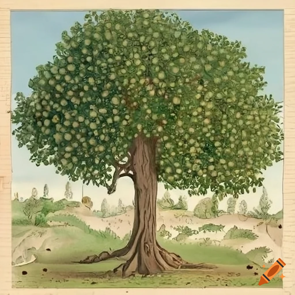 Image of a tree with abundant fruits on intertwined branches on Craiyon