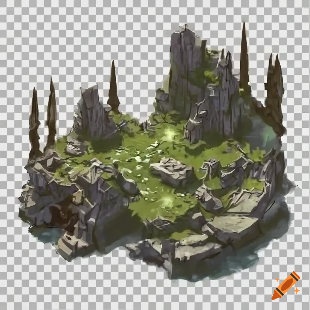 Intricate modular isometric concept art with detailed nature terrain on ...