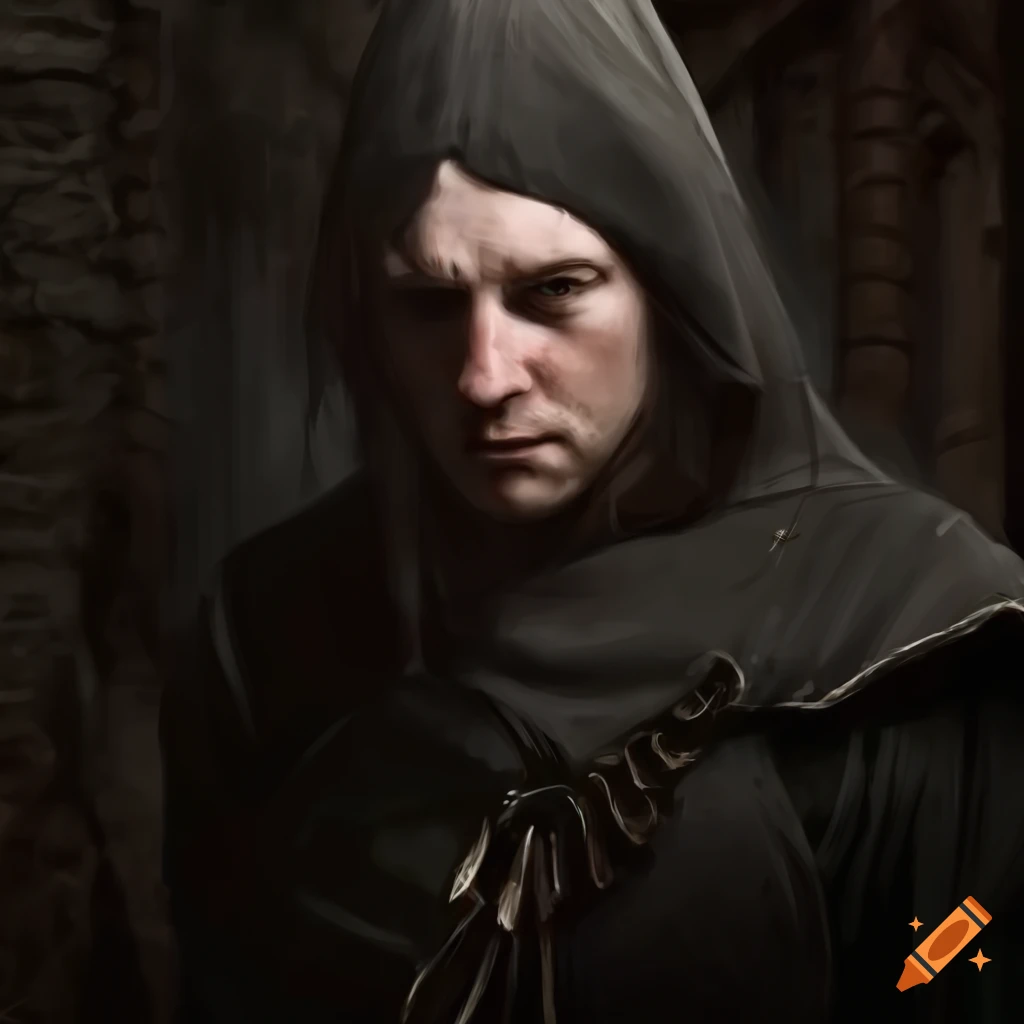 Portrait of a man with medieval coif cap on Craiyon