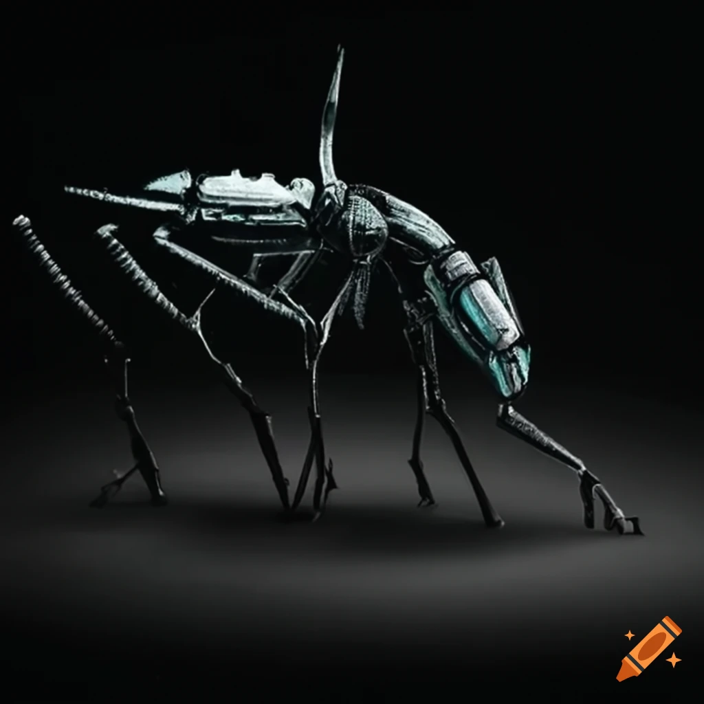 Futuristic robotic insect with sharp metal legs