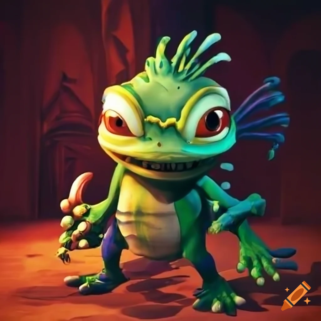 Illustration of a murloc in theatrical attire on Craiyon