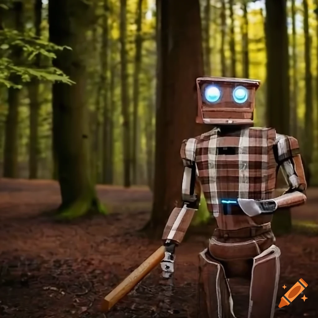 Alien robot man standing in a forest on Craiyon