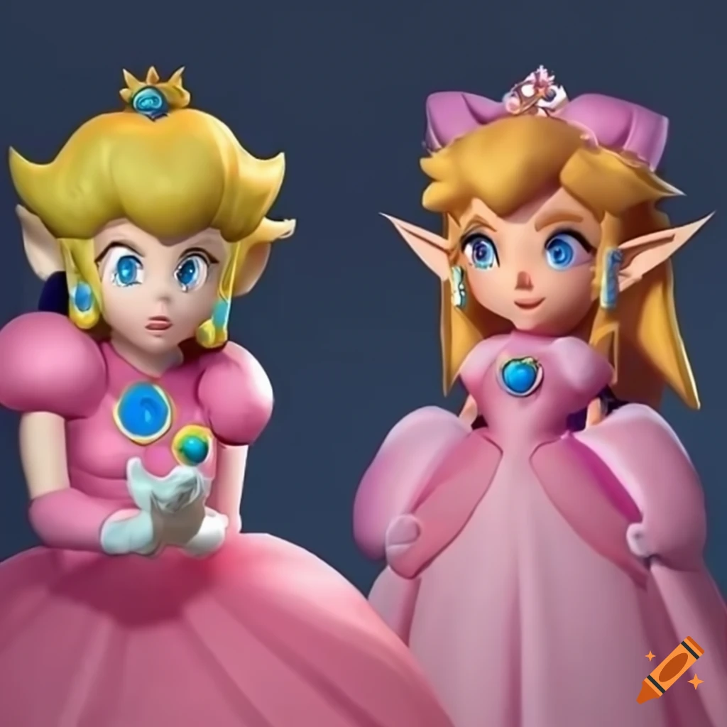 Princess Peach and Link in elegant ballgowns on Craiyon
