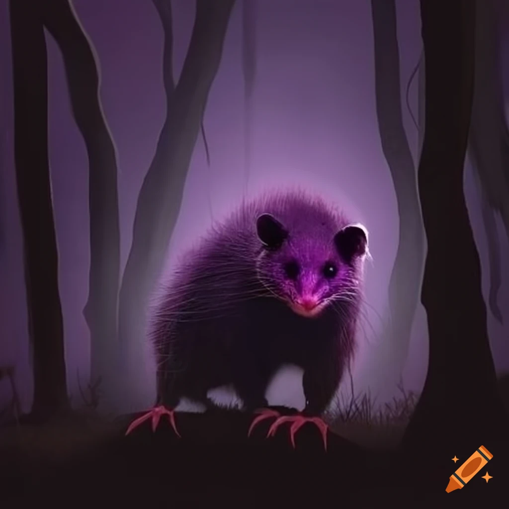 Purple possum in a foggy swamp under moonlight on Craiyon