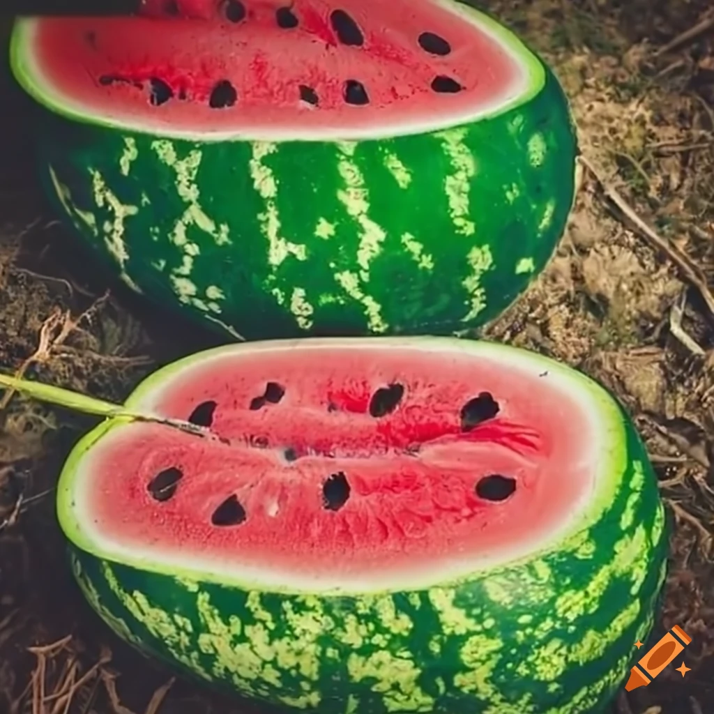 Watermelons with small cracks in a field