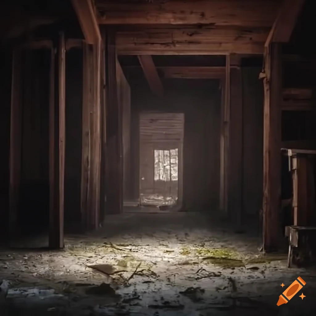 View inside a dark barn with a dirty floor on Craiyon