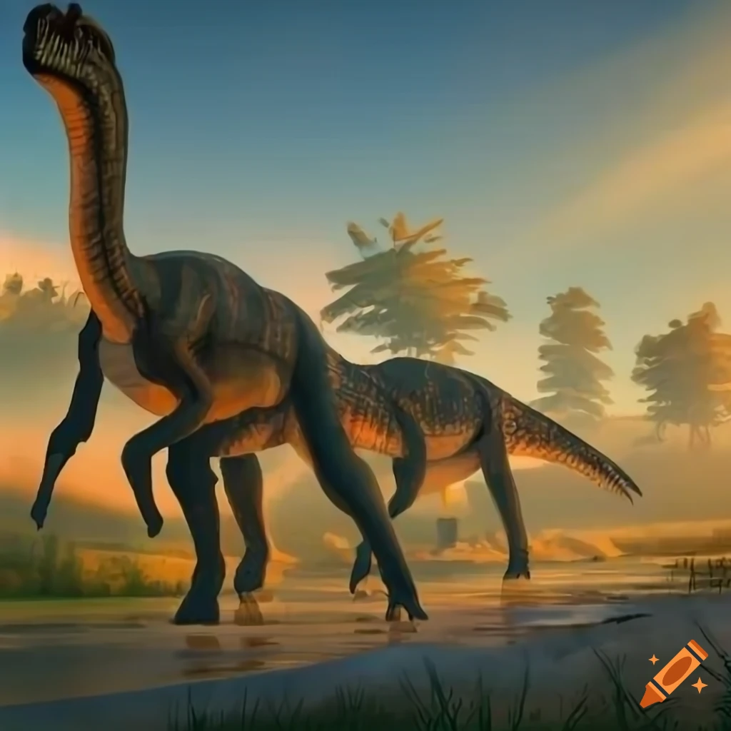 Paleoart of three Hadrosaurus dinosaurs by the river on Craiyon