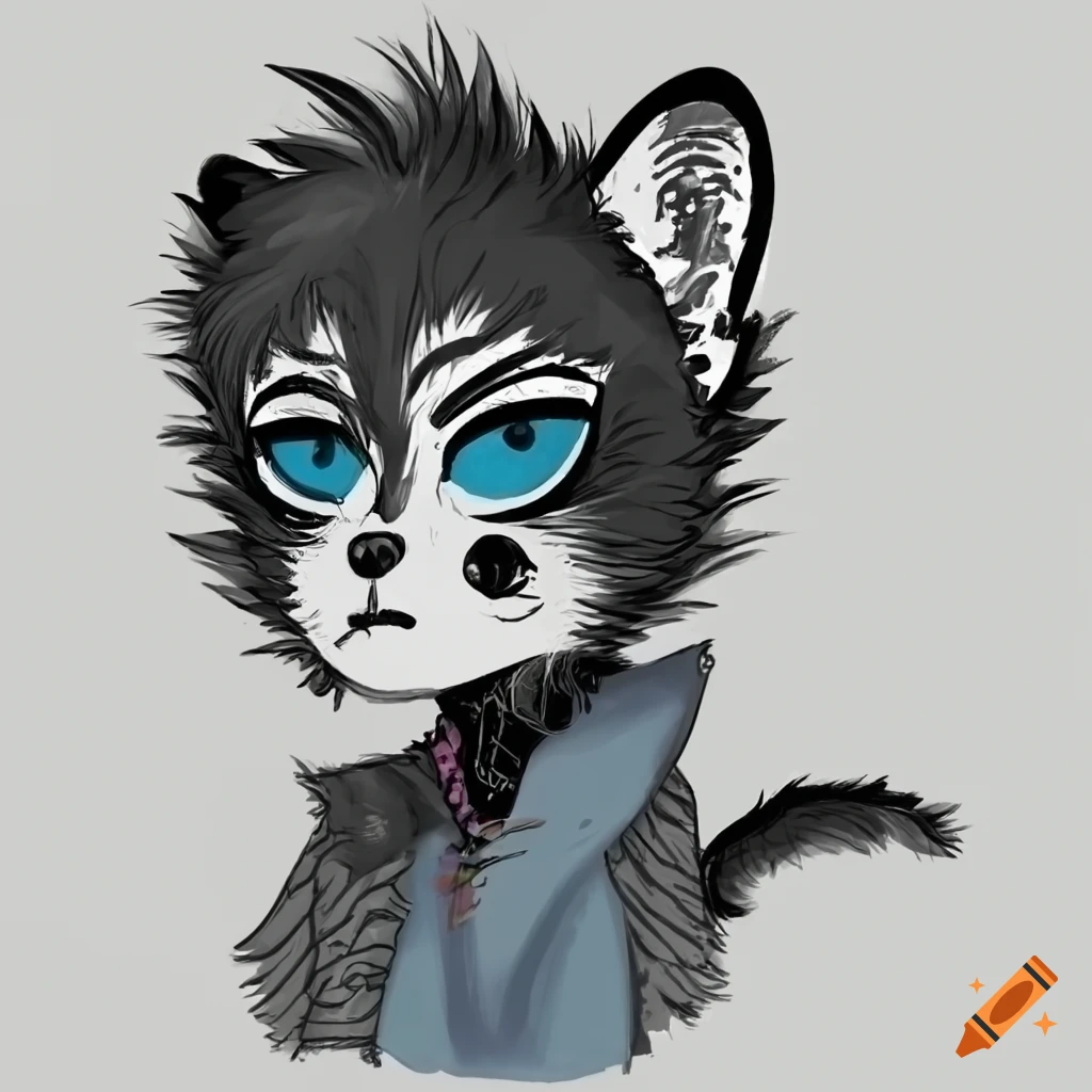 Grunge punk art of a raccoon with blue eyes on Craiyon