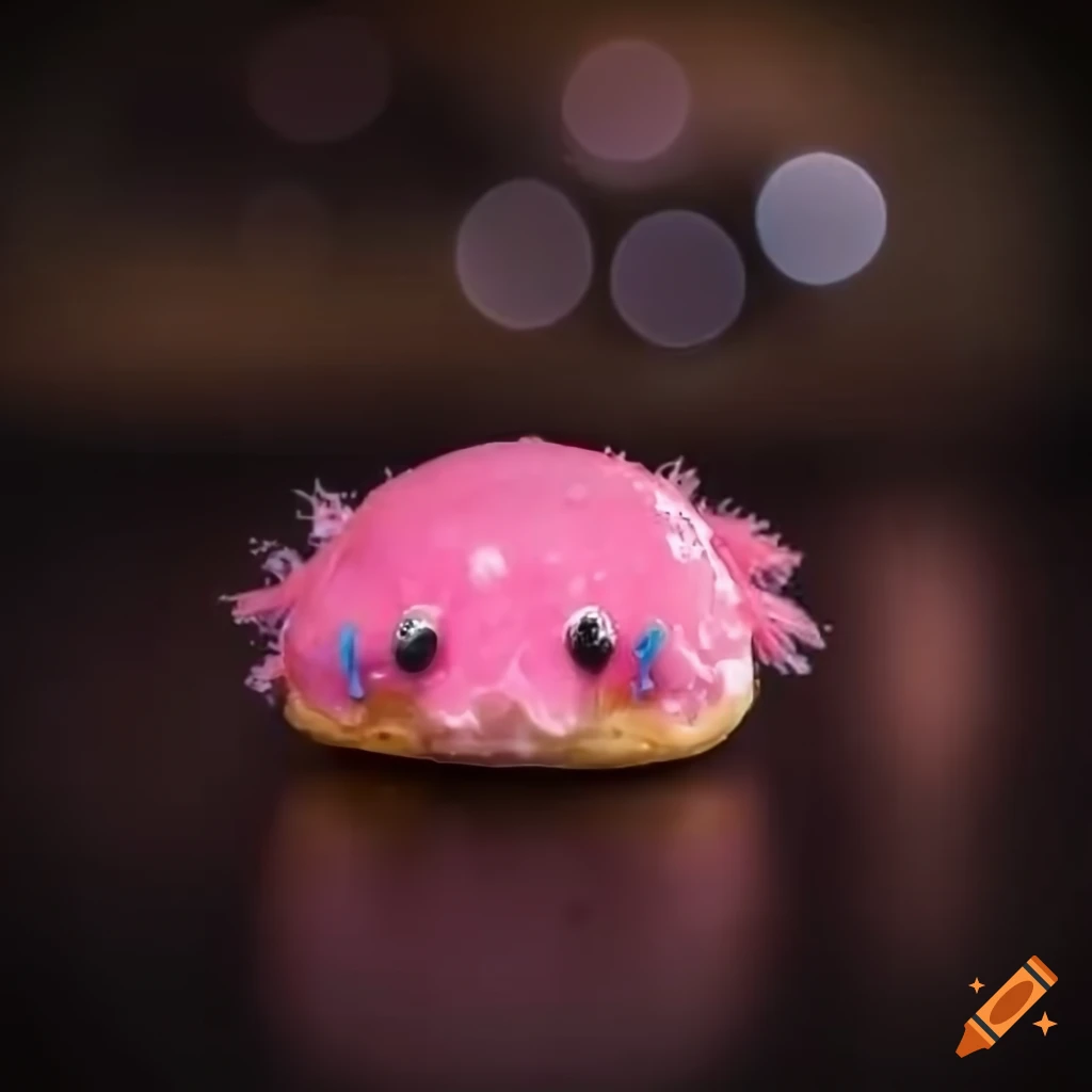 Adorable axolotl transforming into a donut on Craiyon