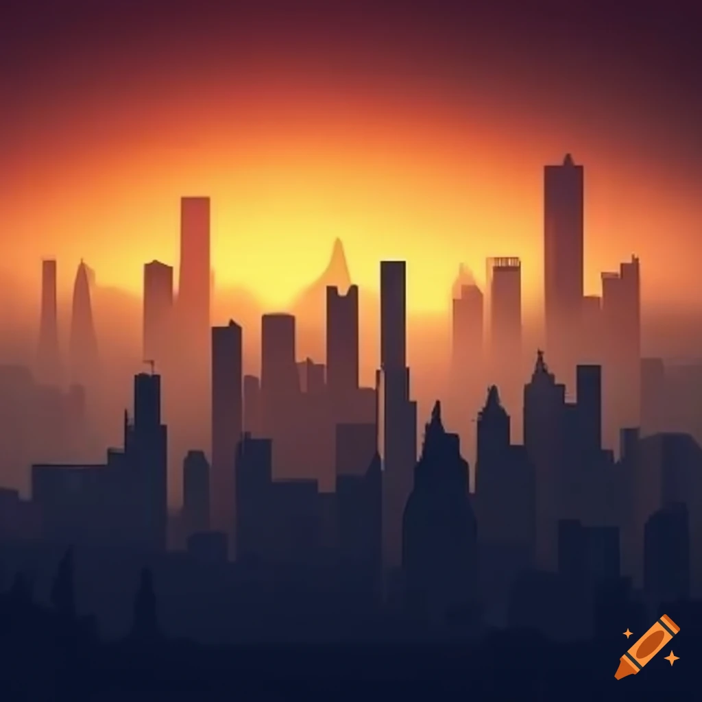 City skyline at sunset on Craiyon