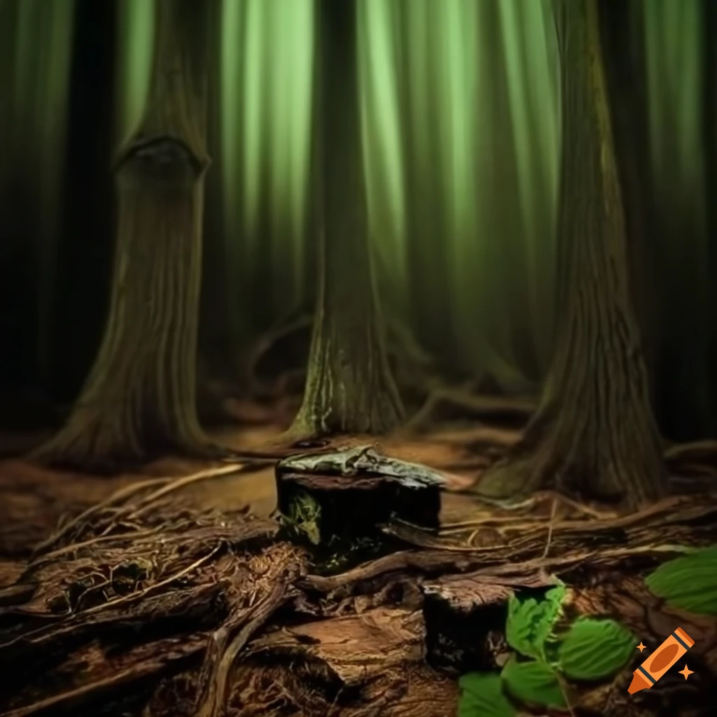 Wooden box in a dark forest on Craiyon