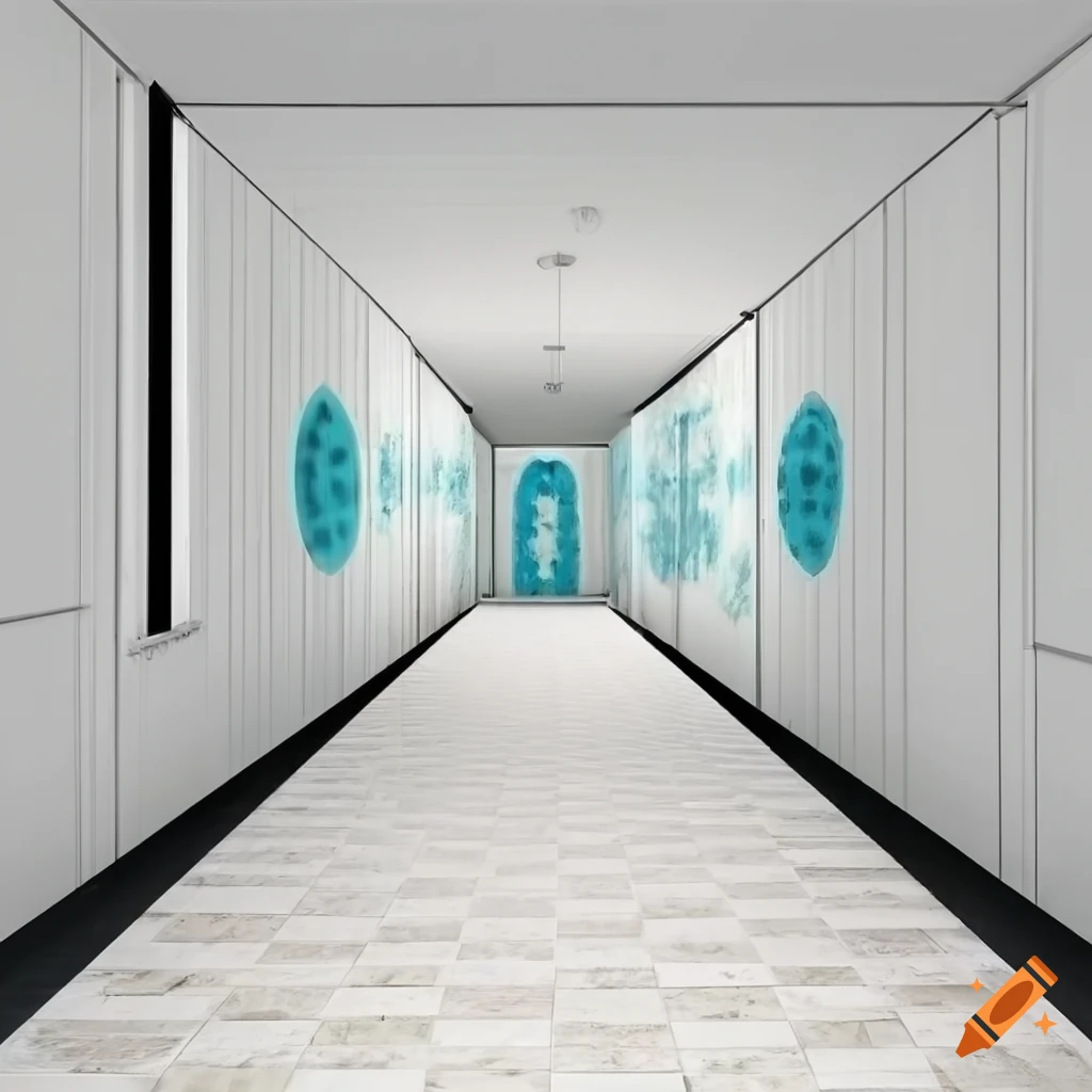 Labratory hallway with white walls and tile floor on Craiyon