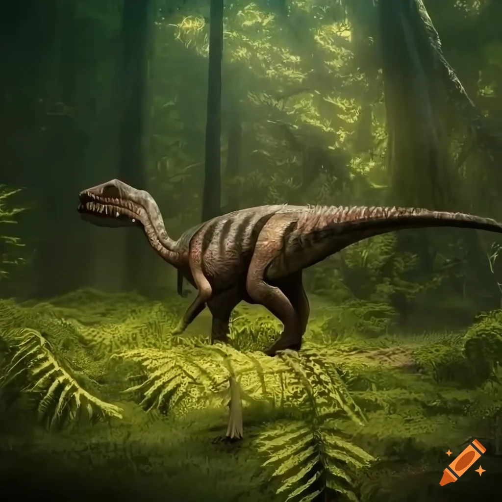 Beautiful paleoart of three striped Hadrosaurus dinosaurs in a field on ...
