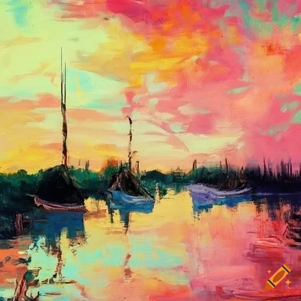 Vibrant impressionism painting of rice fields on Craiyon