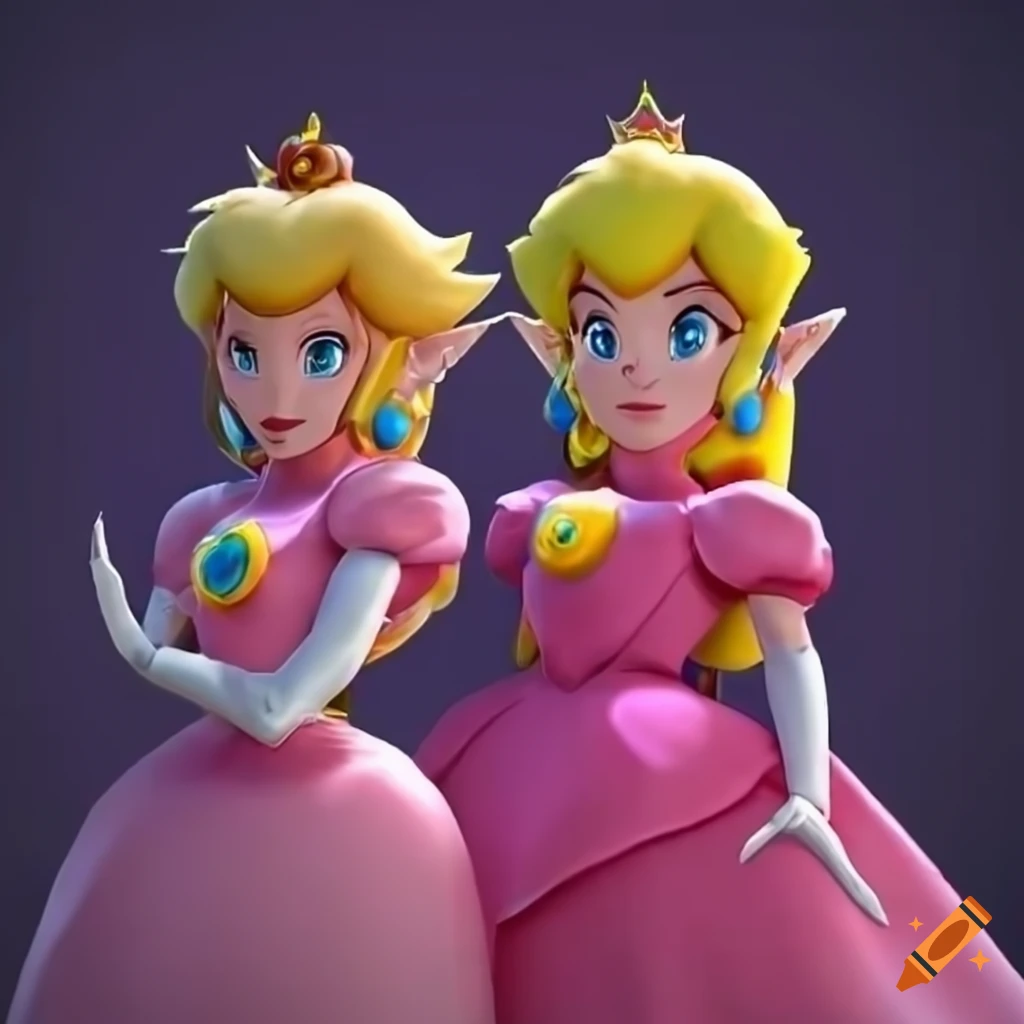 Princess Peach and Link in ballgowns posing together on Craiyon