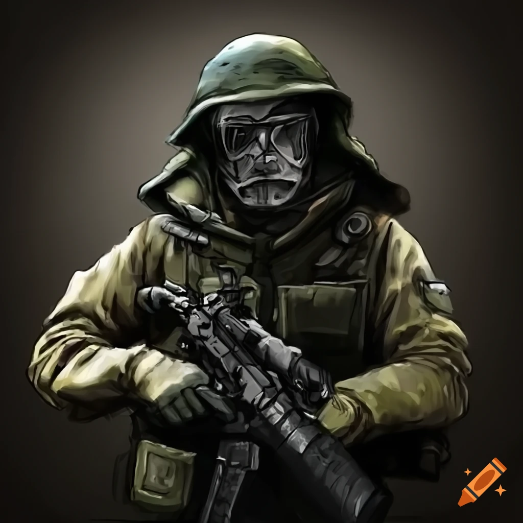 Soldier with a hood and a m4a1 rifle on Craiyon