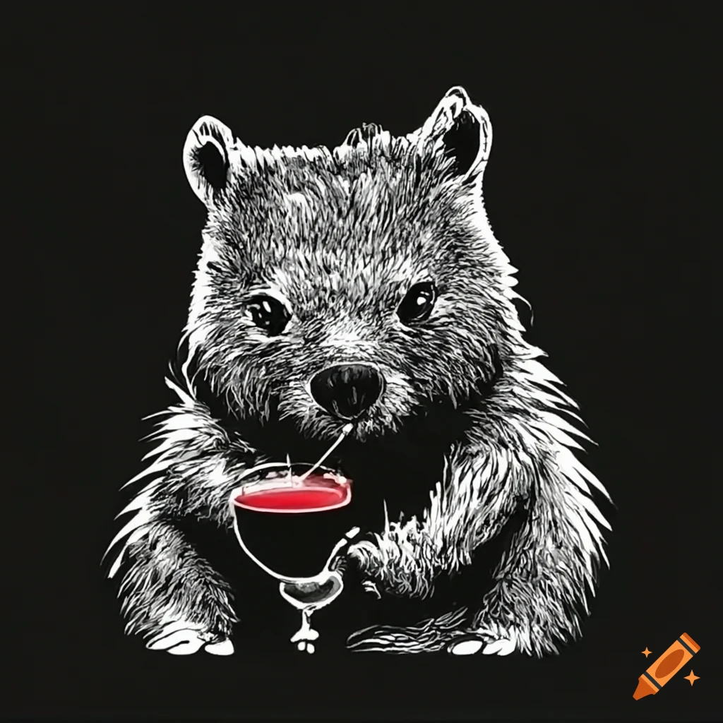 Wombat enjoying cherry wine with cherries on Craiyon