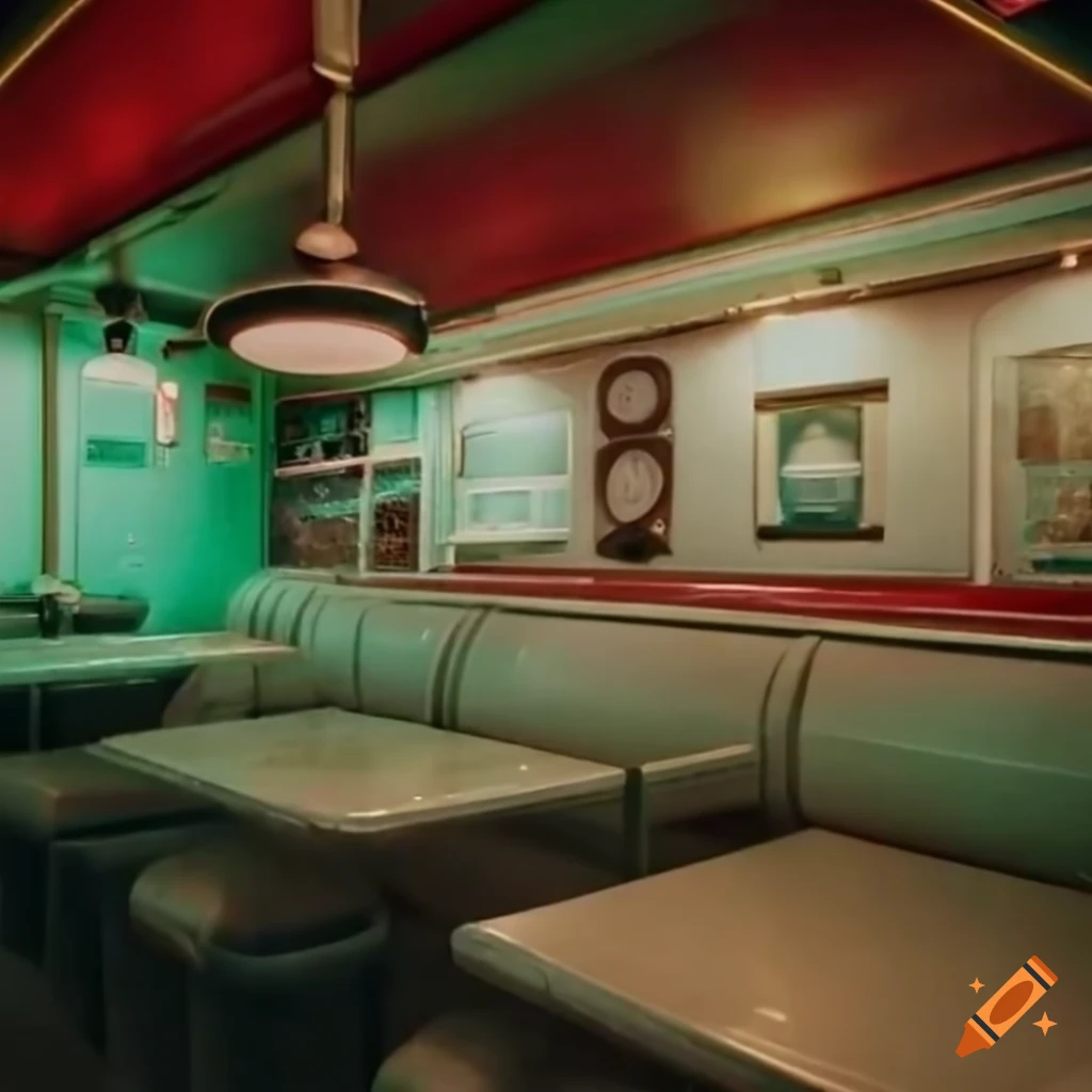 Eerie night photograph of a liminal diner interior