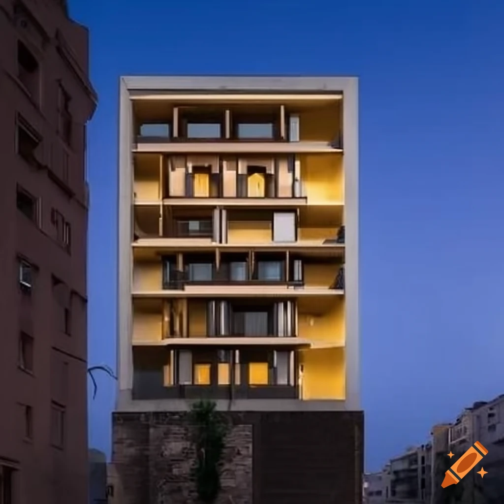 Yemeni-inspired modern residential building facade on Craiyon
