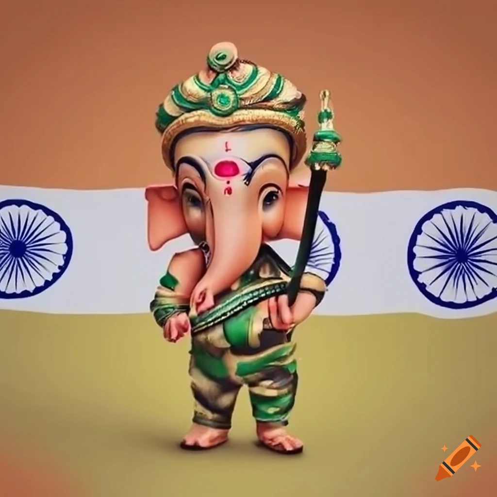 Image of lord ganesh dressed as a kid with indian flag