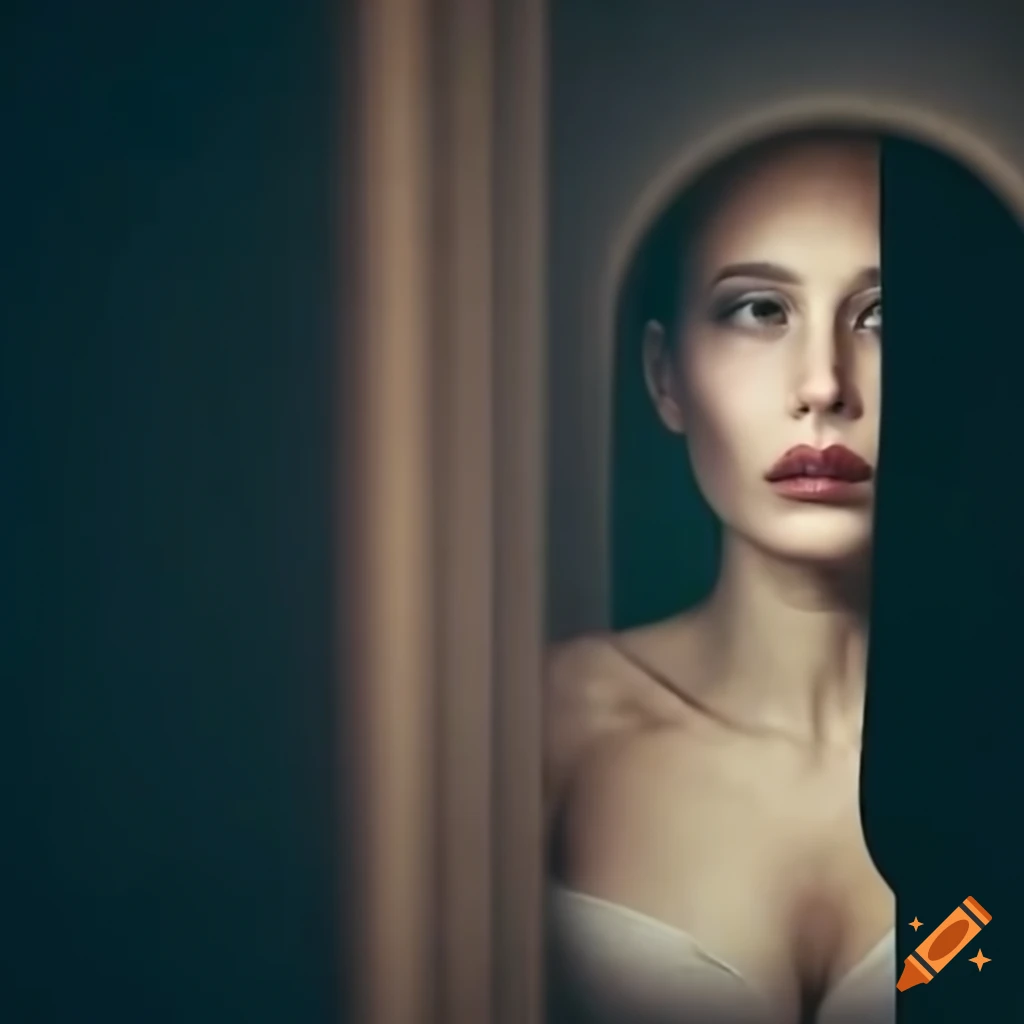 Portrait Of A Woman Looking At Her Reflection