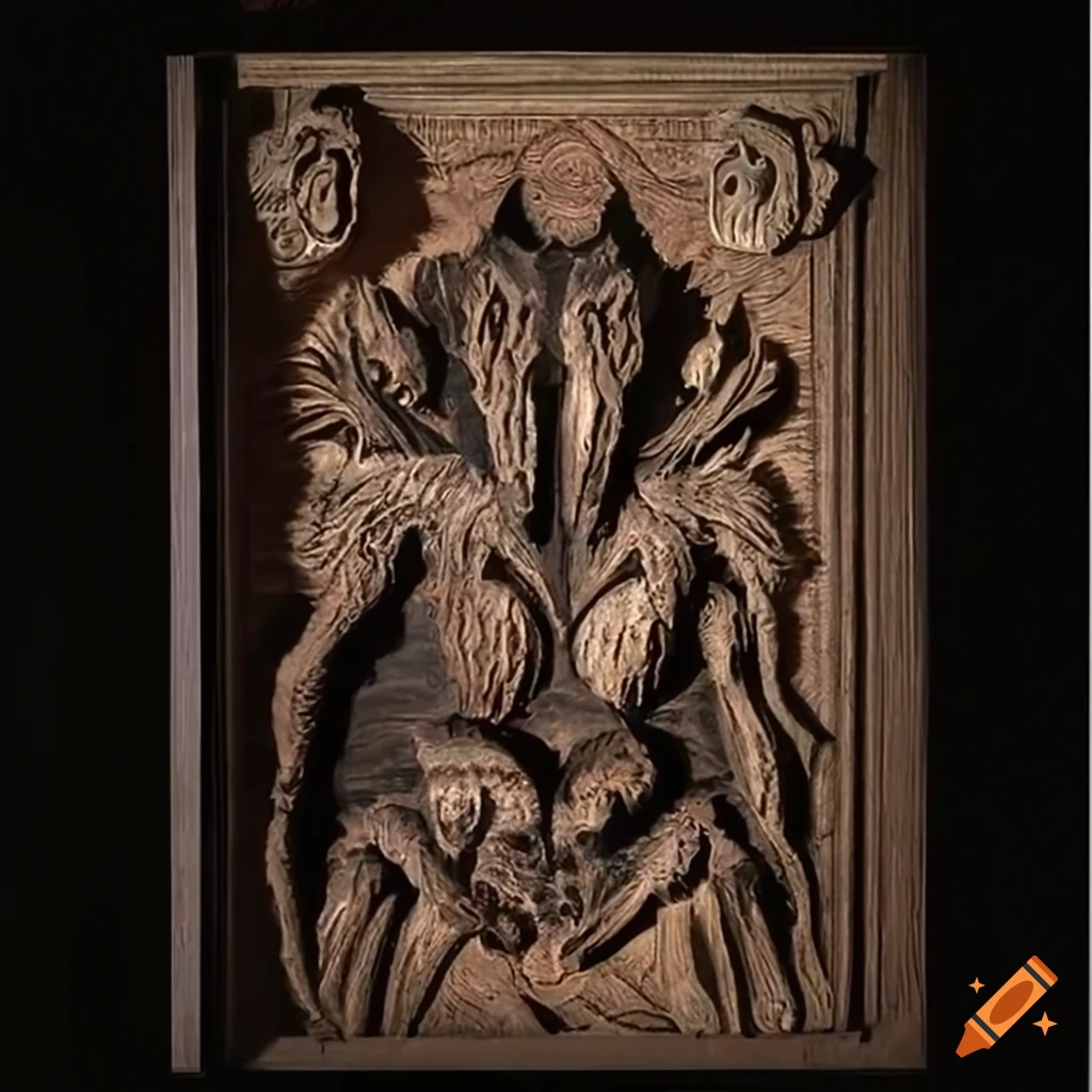 Detailed moth werewolf carving in high-definition on Craiyon
