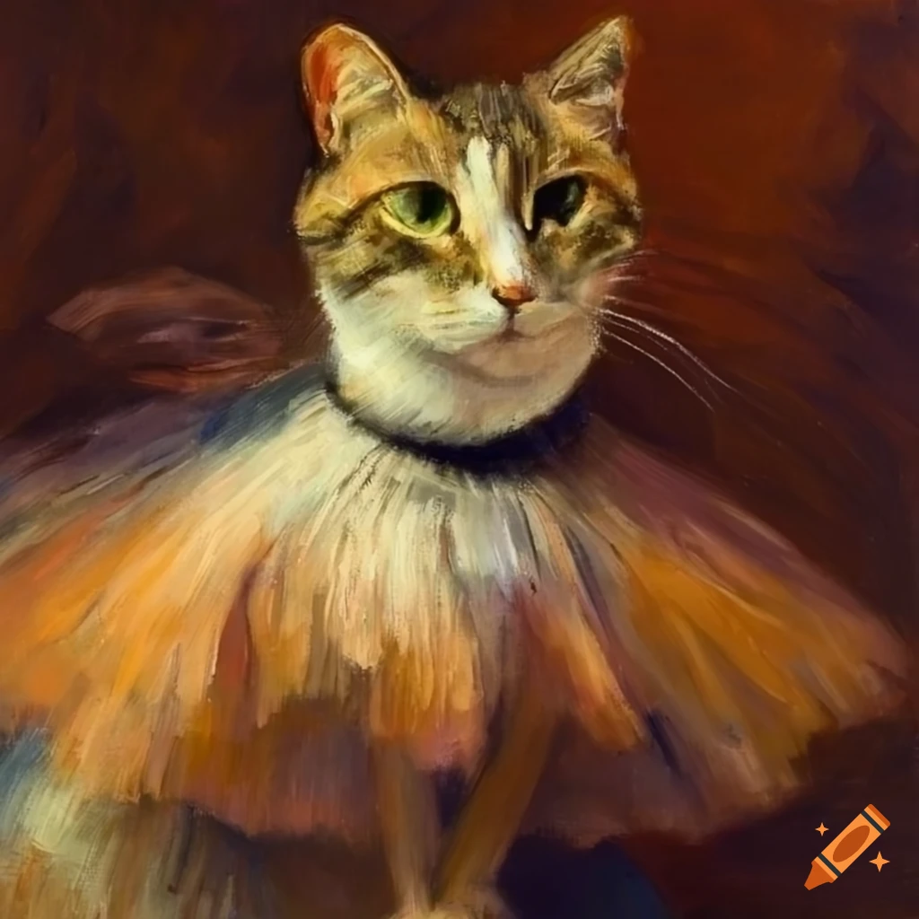 Impressionist painting of a cat in ballet costume on Craiyon