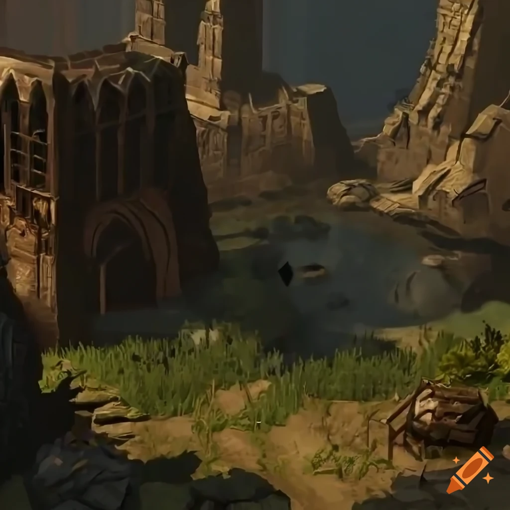 Detailed concept art of a modular isometric nature terrain on Craiyon