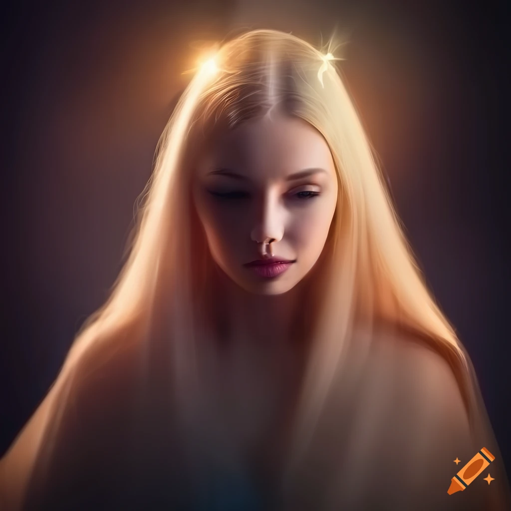 Portrait of a blonde female wizard with golden light on Craiyon