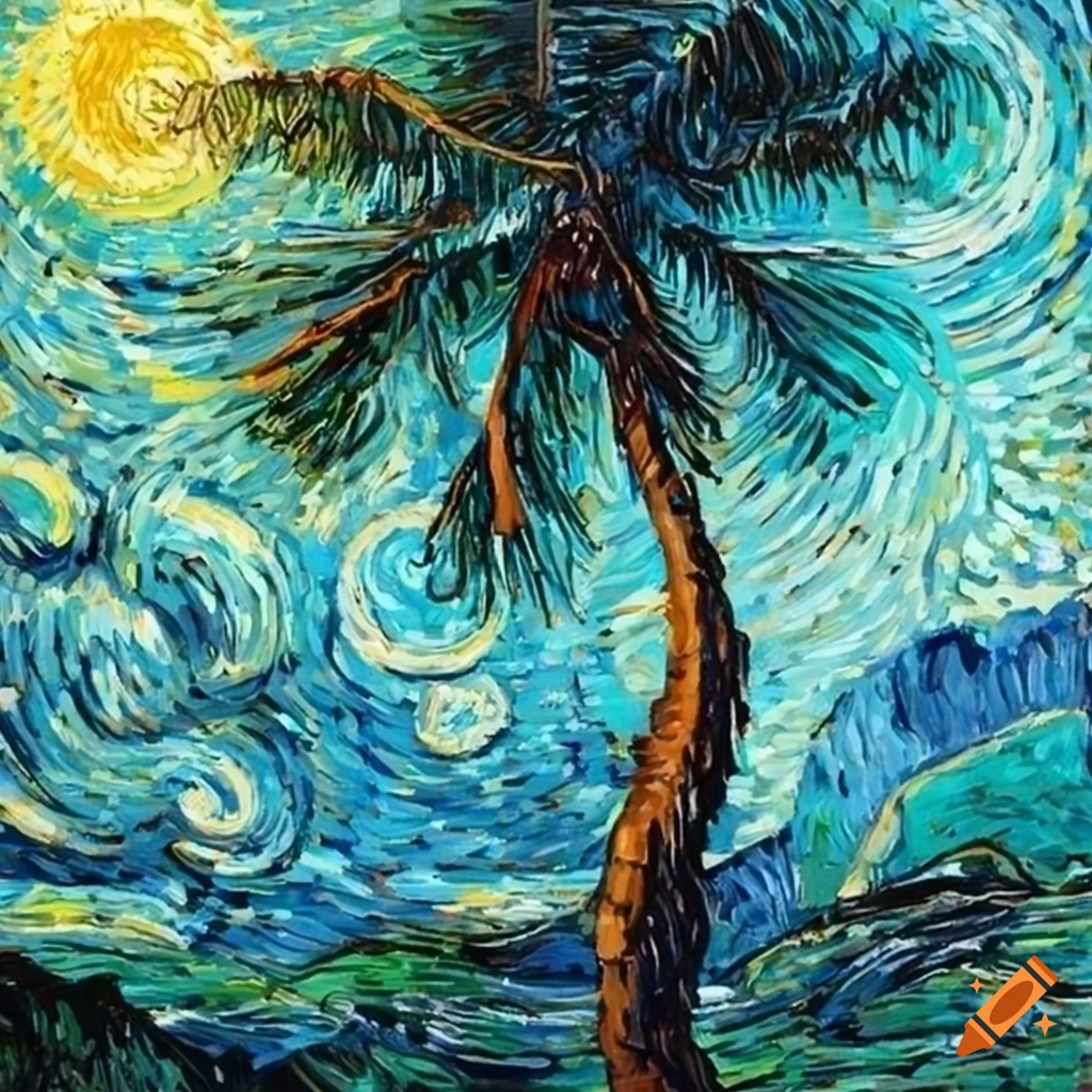 Coconut tree by the sea in van gogh style on Craiyon