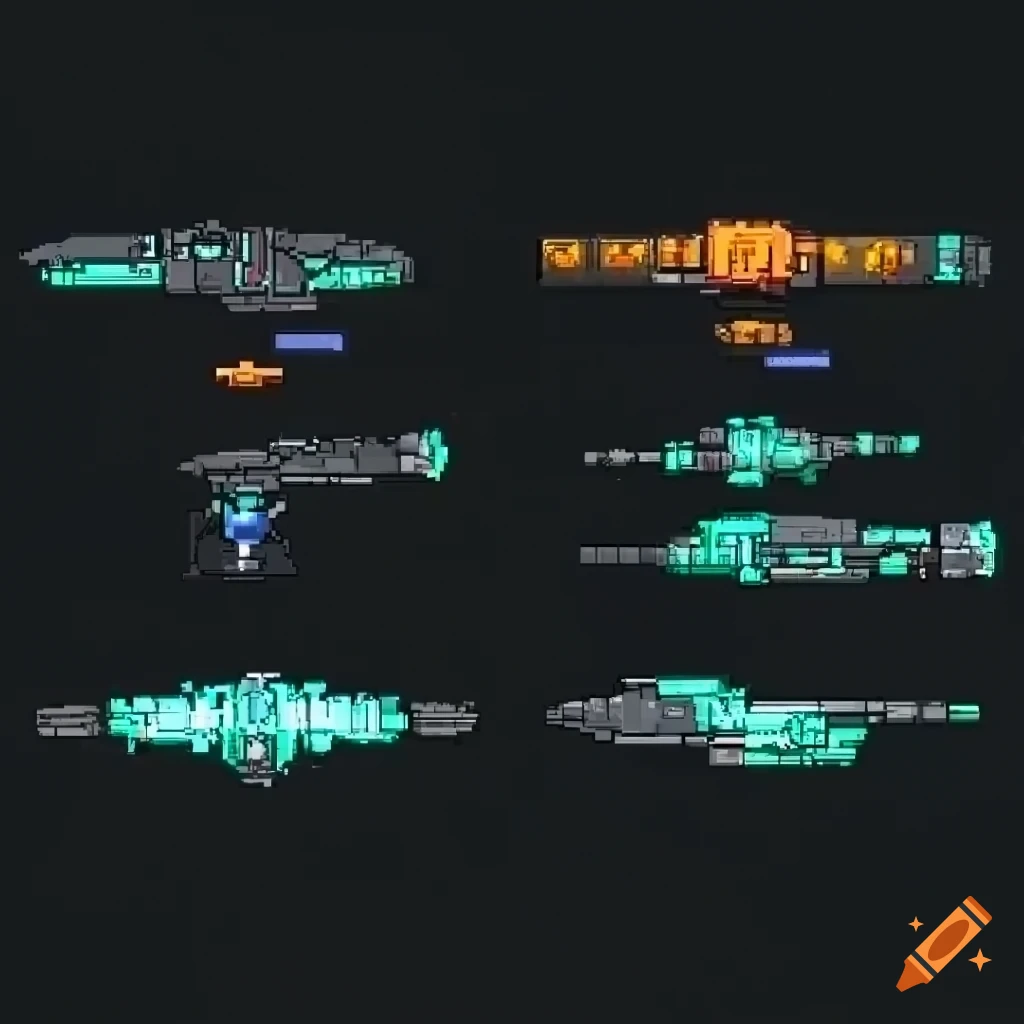 Game sprites of a sci-fi spaceship reactor core on Craiyon