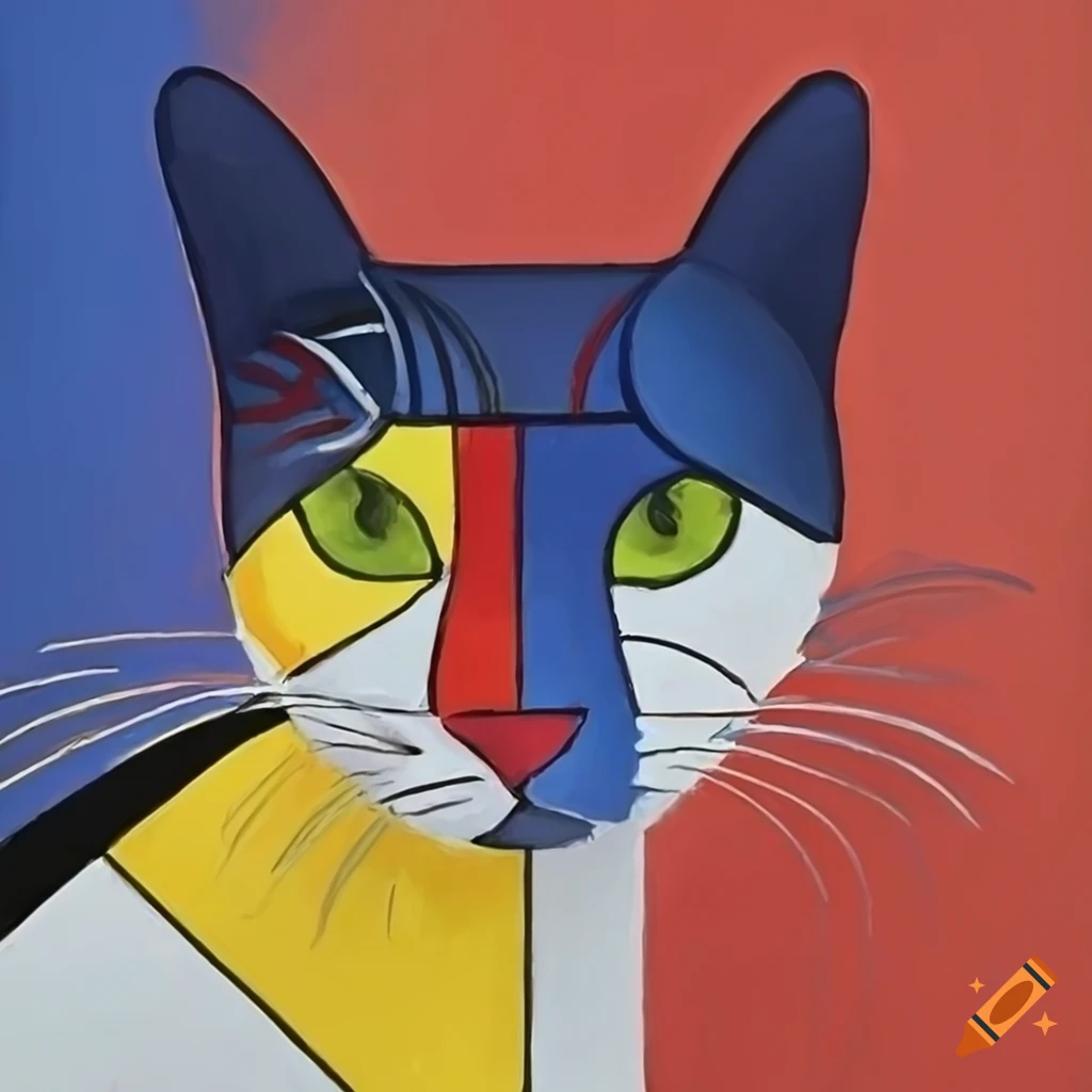 Mondrian style painting of a cat on Craiyon