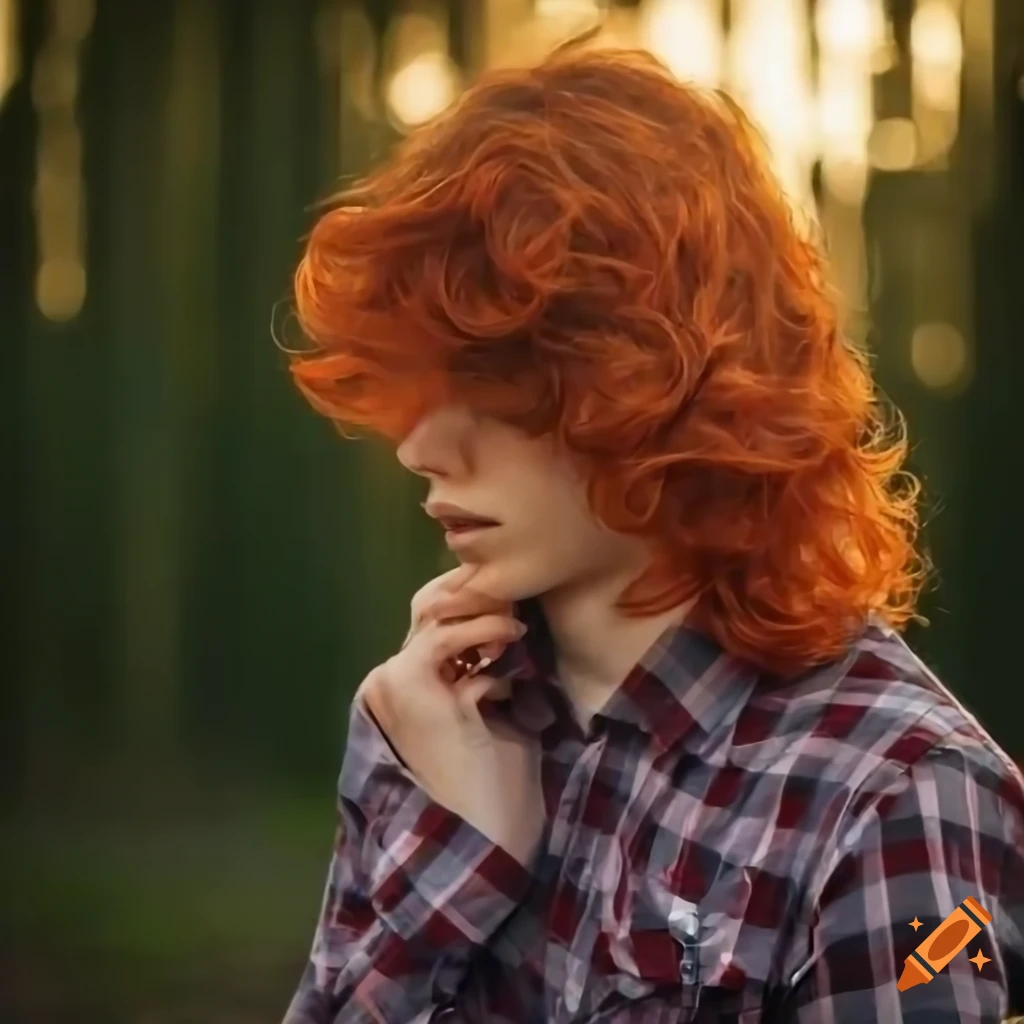 Stylish man with wavy red hair and brown eyes on Craiyon