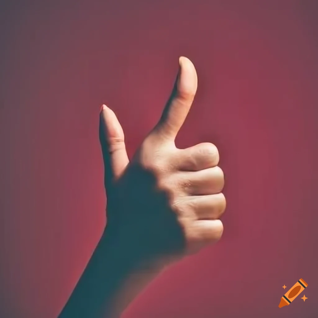 Hand giving a thumbs up on red background on Craiyon