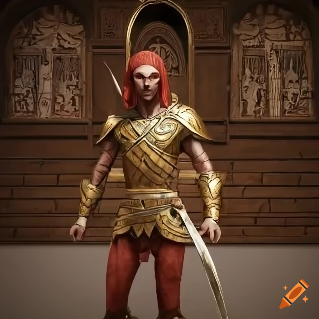Unreal Engine 5 art of an elf warrior with red hair and golden armor on ...