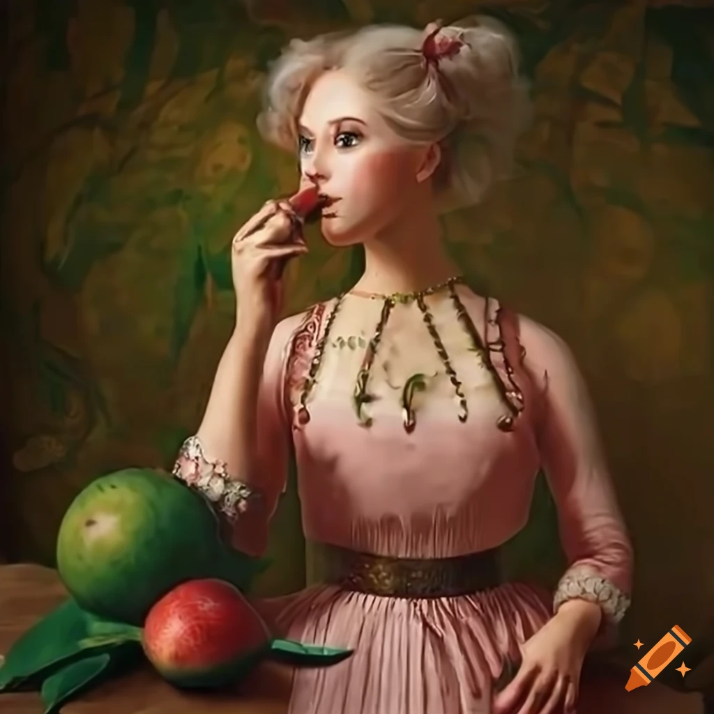 Cottagecore fruit people with a smiling housewife aesthetic