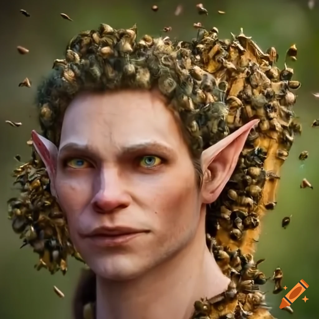 Image of a male elf surrounded by bees on Craiyon