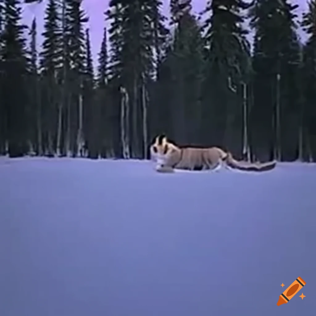 Cat in snowy taiga at night on Craiyon