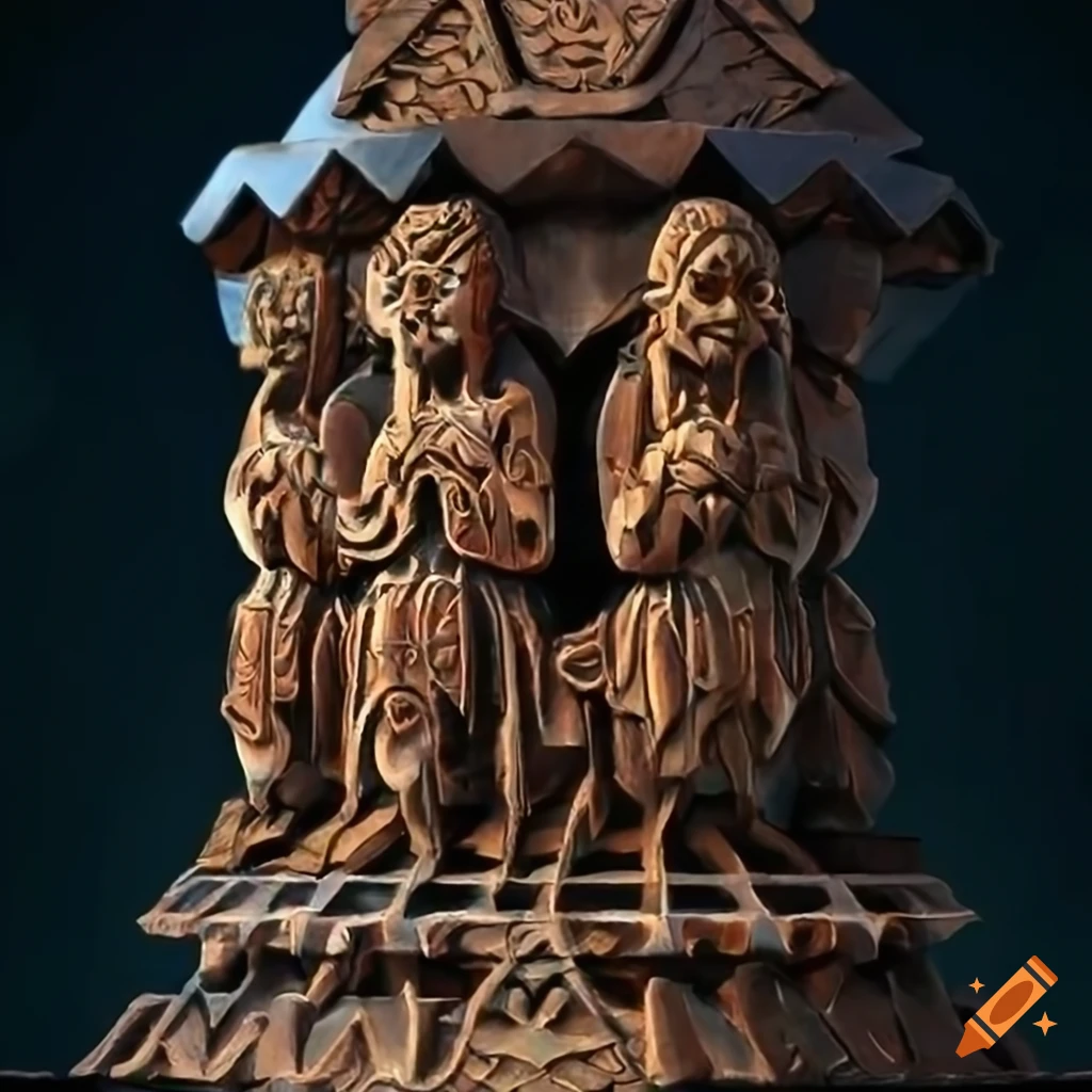 Detailed carving with architectural stave motif on Craiyon