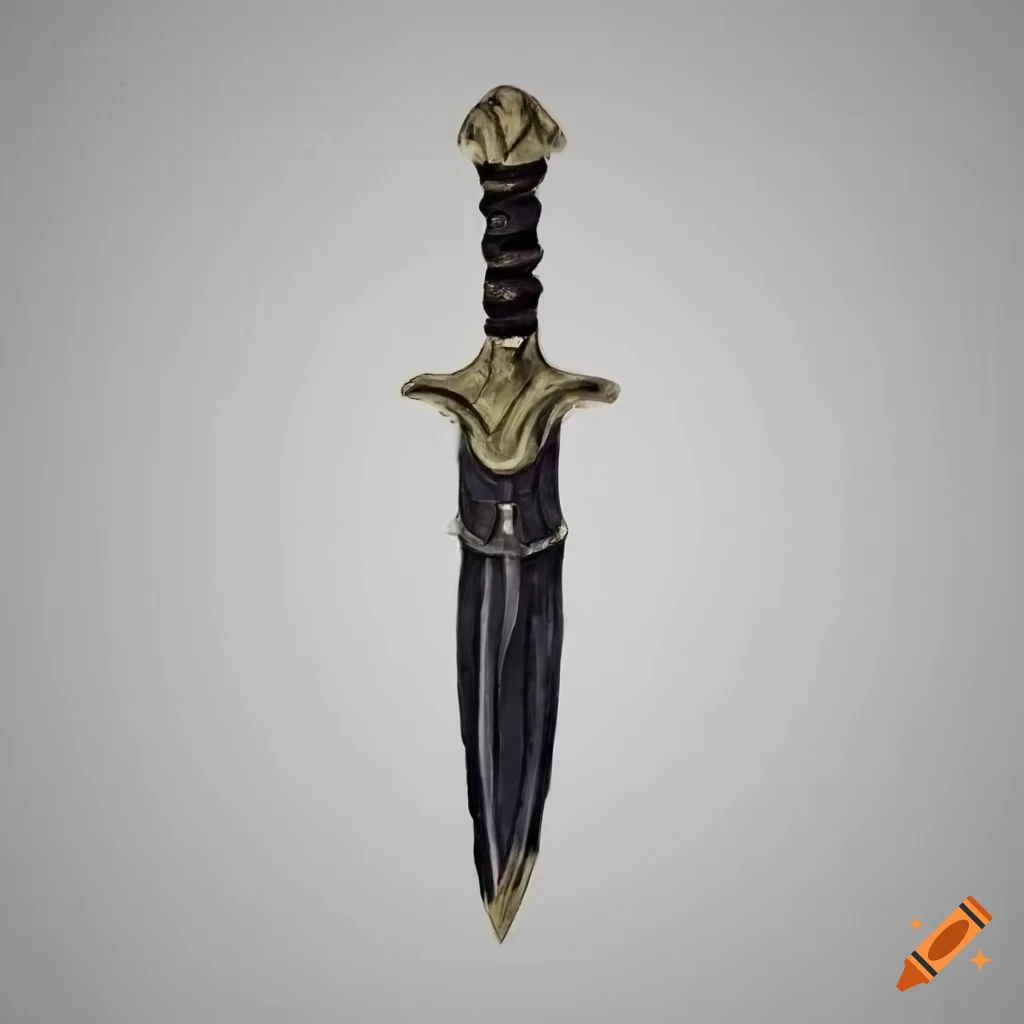 Watercolor painting of a dagger with a black handle on Craiyon