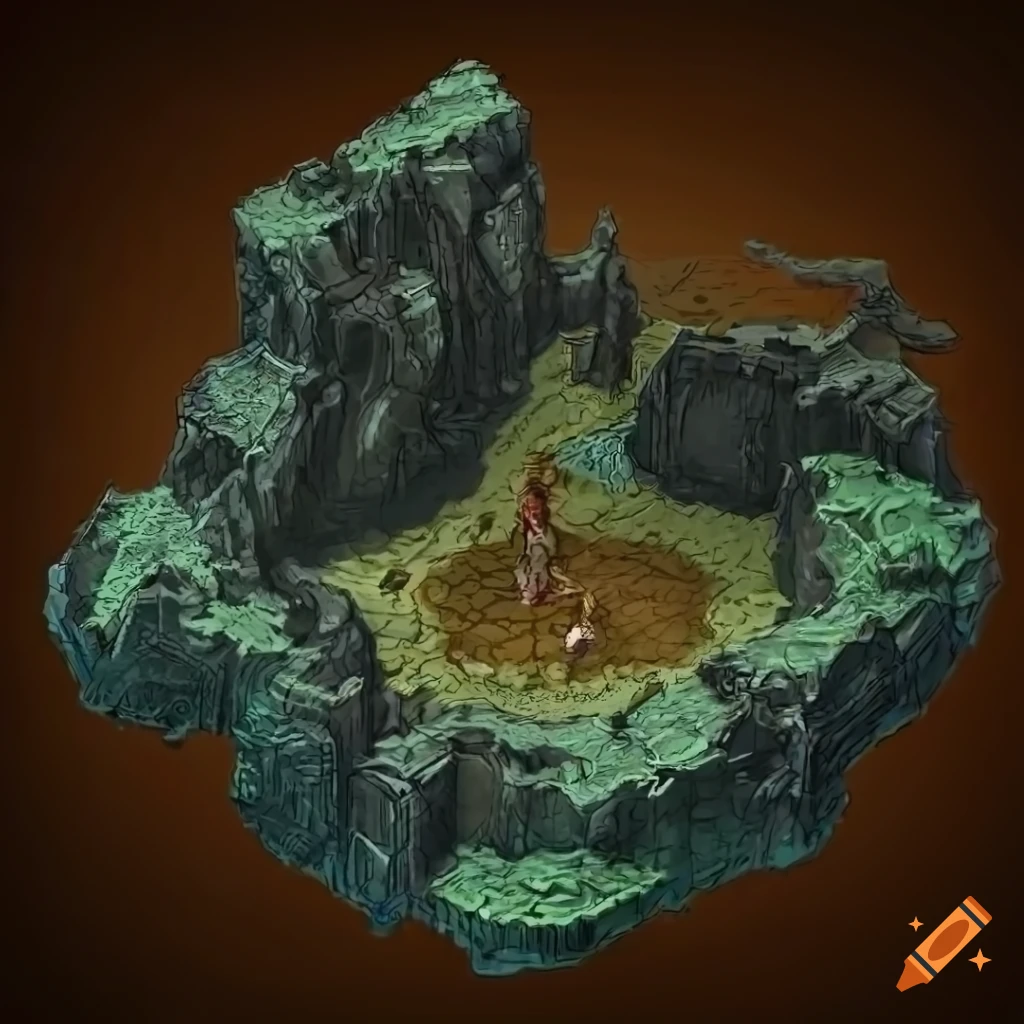 Intricate isometric concept art of a fantasy outdoor terrain on Craiyon