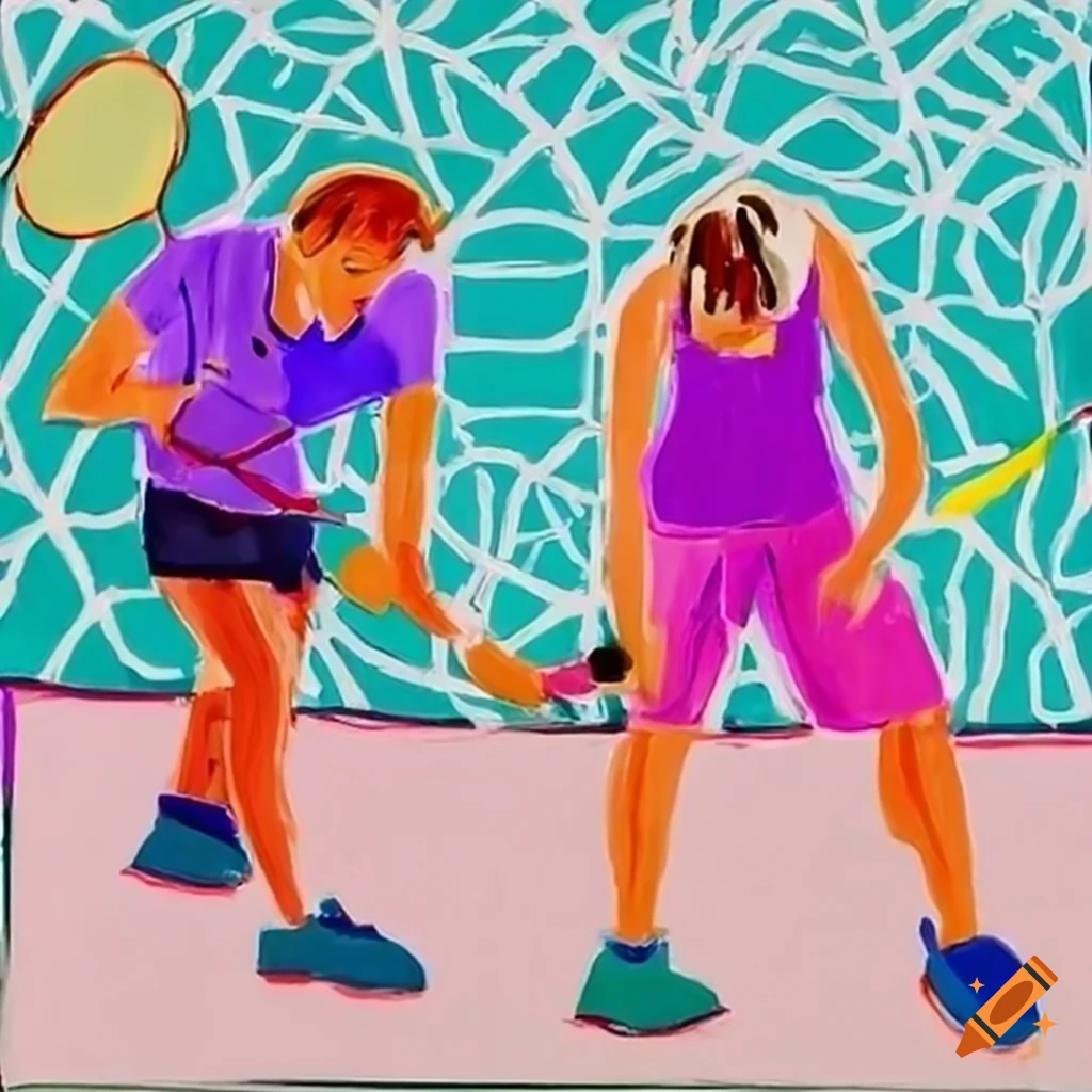 Street art painting of three people playing badminton