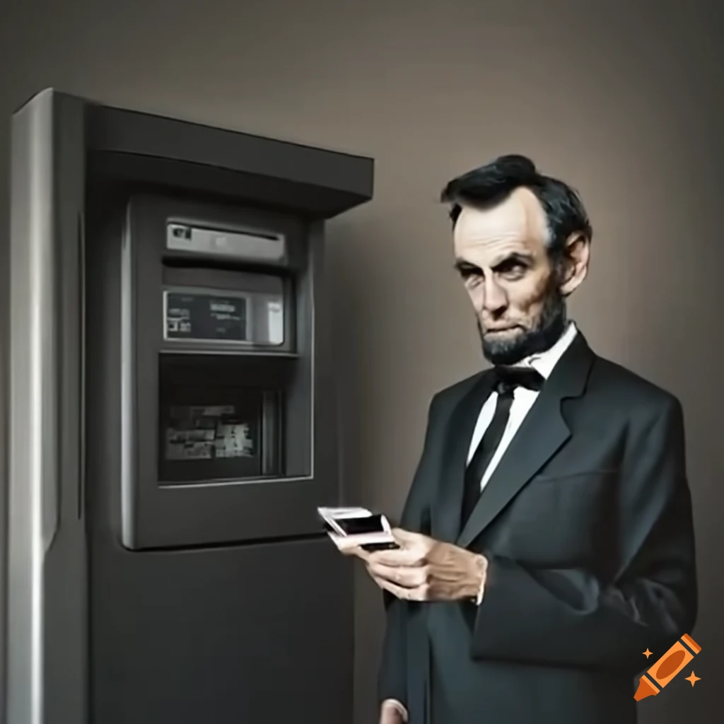 Abraham Lincoln with smartphone and ATM machine on Craiyon
