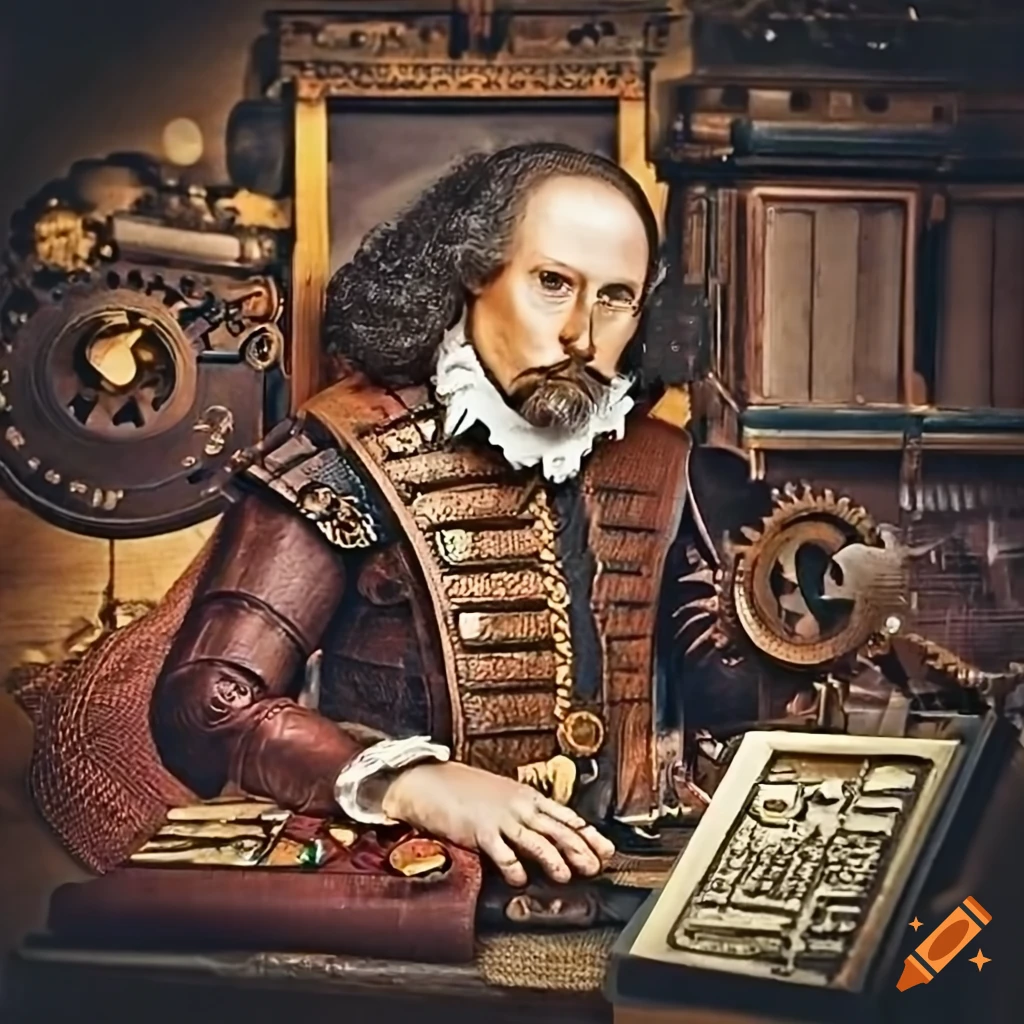 Steampunk interpretation of william shakespeare typing on a vintage ...