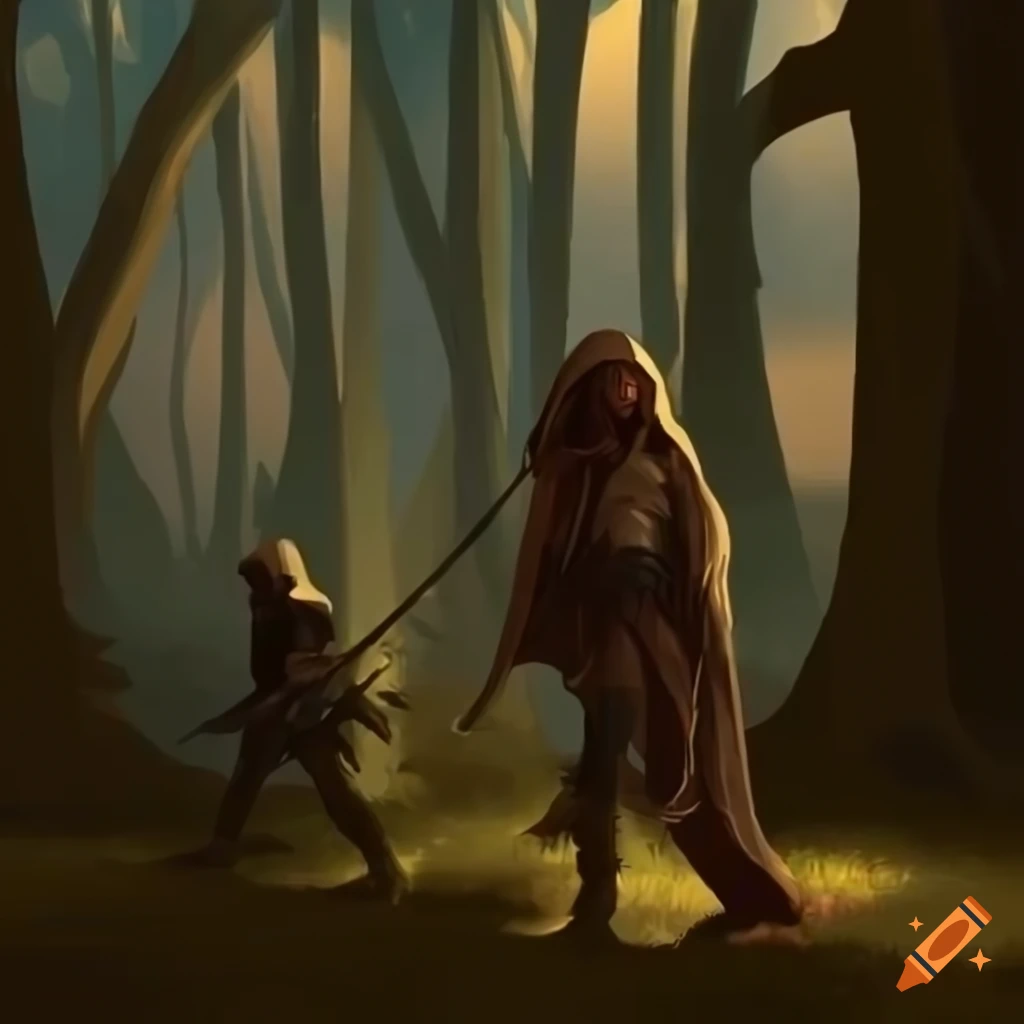 Illustration of two dnd characters in the forest on Craiyon