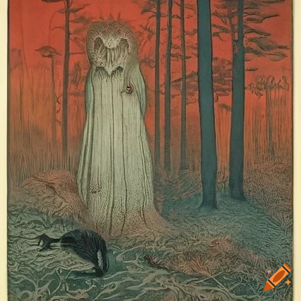 Color serigraph of native salish motifs with fantasy creatures and ...